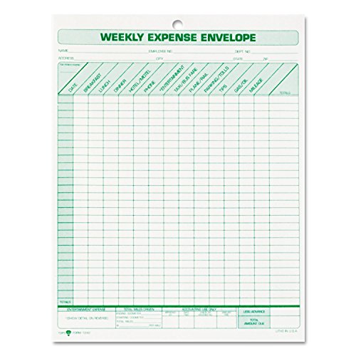 TOPS Weekly Expense Envelopes - Double Sided Sheet - 11" x 8 1/2" Sheet Size - 1 x Holes - White Sheet(s) - Green Print Color - 20 / Pack