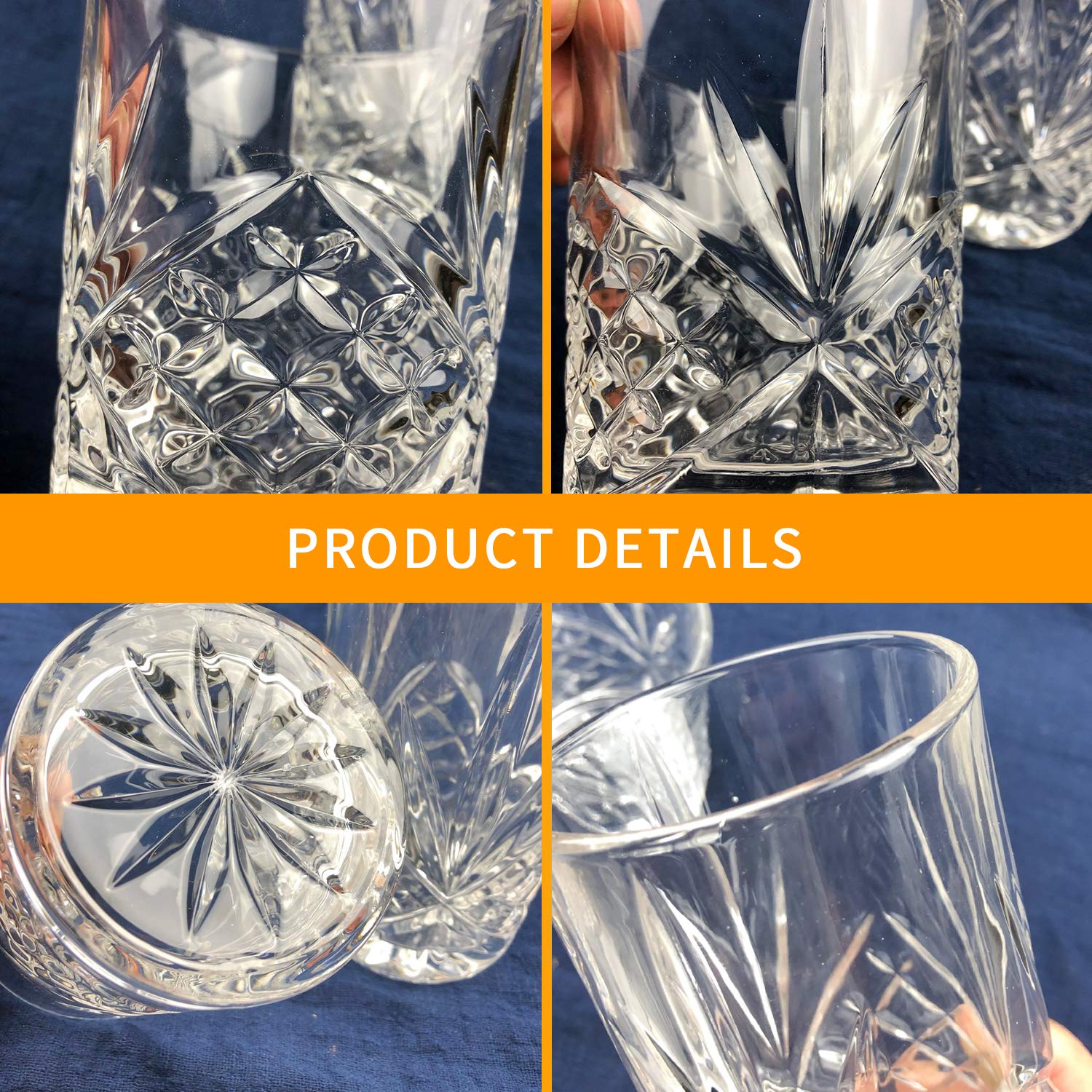 Whisky Glasses Set 12 oz,Liqueur Spirits Glasses Snifters Round Clear Drinking Glass,Rock Glasses,Old Fashioned Cocktails Glasses Bourbon Glasses for Restaurants,Bars,Water Cups Vodka Cups 8 Pack