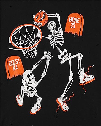 The Childrens Place Boys' All Holidays Short Sleeve Graphic T-Shirts, Halloween Skeleton Bball Glow, Medium