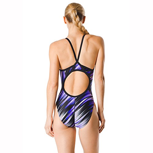 Speedo Women's Swimsuit One Piece PowerFlex Flyback Striped Adult Team Colors , Reigning Speedo Purple , 24