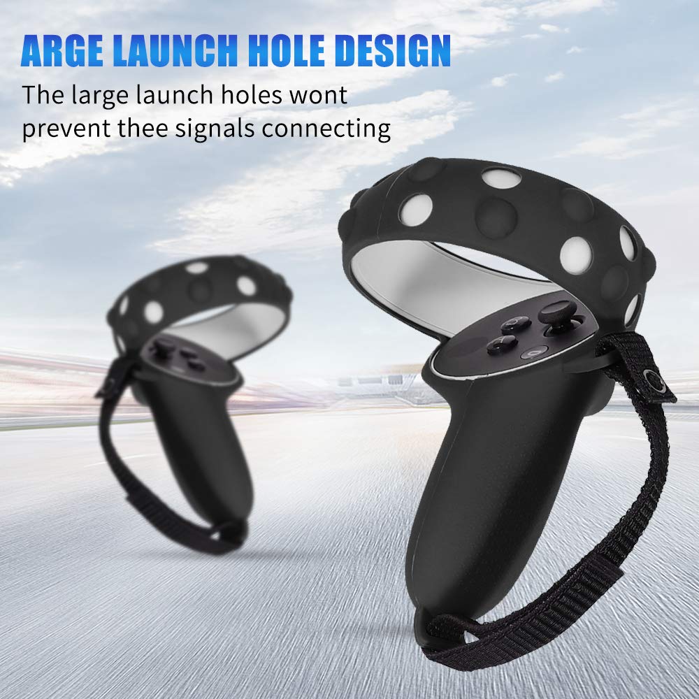 ZenRich Touch Controller Grip Cover for Oculus Quest 2, zenrich Unblock Signal VR Grip Cover with Knuckle Straps Full Protective Silicone Sleeve A Pair of Wipeable Controller Protectors, Black