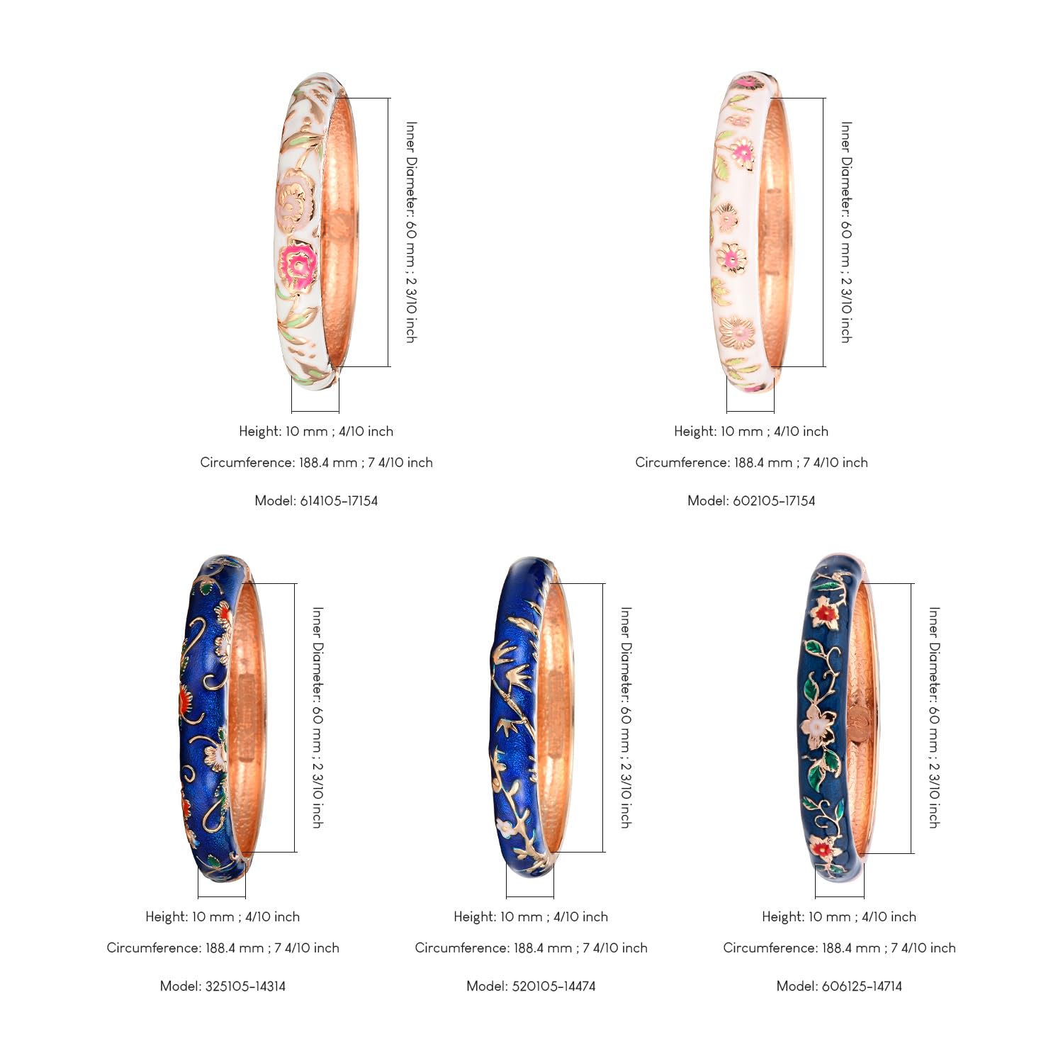 UJOY Bangles 5 Pcs Enamel Jewelry Set Rose Gold Flower Engraved Cloisonne Bracelets Pack in a Box 5PCS Blue White