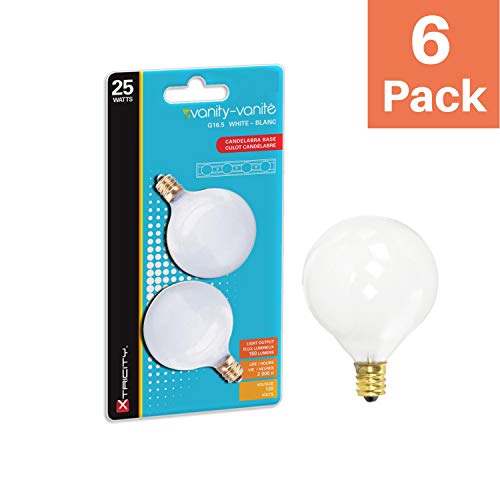 Xtricity 60W Incandescent Soft White G16.5 Globe Light Bulb, 550 Lumens, E12 Candelabra Base, Dimmable, 130V, (6 Pack)