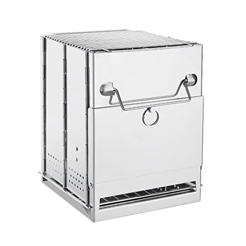 TAMYID Charcoal Grills, Stainless Steel Camping Multifunctional Mini Barbecue Rack Household Square Firewood Stove Barbecue Stove Folding Portable