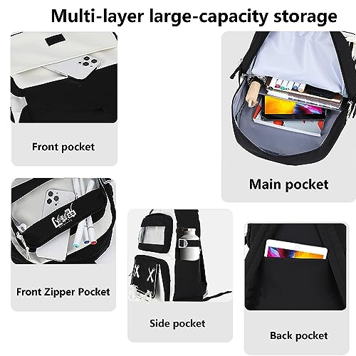 ZAKOVI Kawaii Backpack with 4 Anime Pins Accessories 1 Luggage Tag, Cute Bookbag Aesthetic Backpack