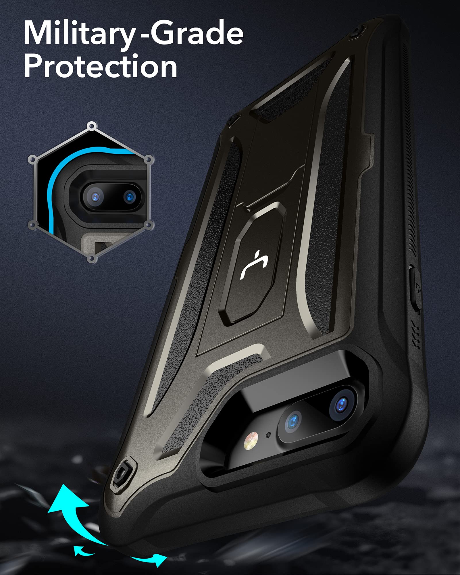 YOUMAKER iPhone 8 Plus Case, iPhone 7 Plus Case, Built-in Screen Protector Kickstand Full Body Heavy Duty Shockproof Cover for iPhone 8 Plus & iPhone 7 Plus 5.5 inch - Gun