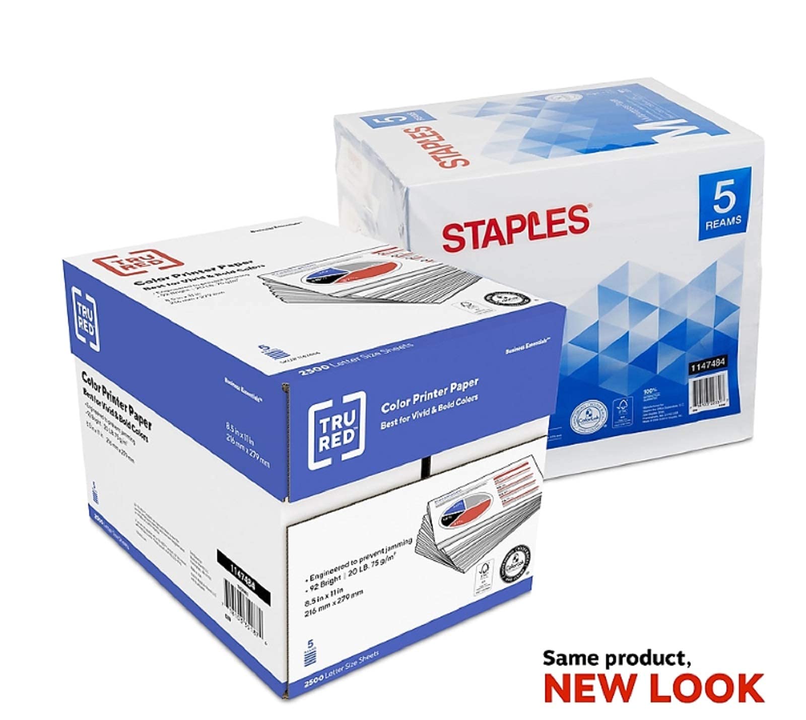 Staples Multi-Purpose Inkjet and Laser Printer Paper, Copy and Fax, 8.5" W x 11" L, Letter Size, 96 Bright White, 20 lb. Density, 2500 Sheets 5-Ream Case (1147484)