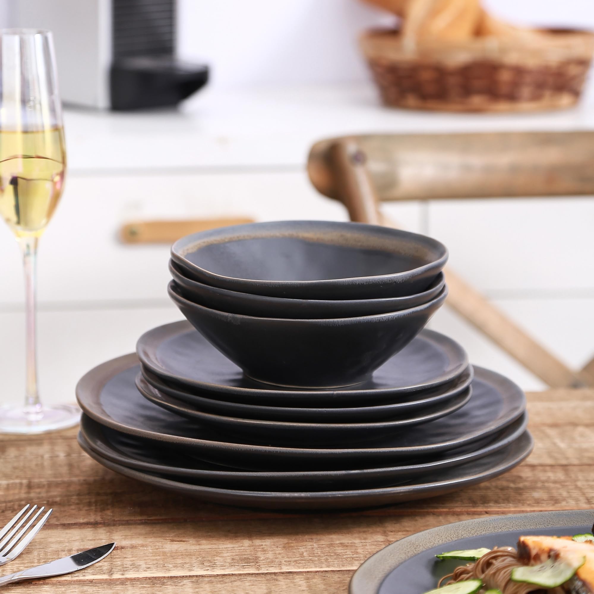 Stone Lain Serafina Stoneware 16-piece Round Dinnerware Set, Grey