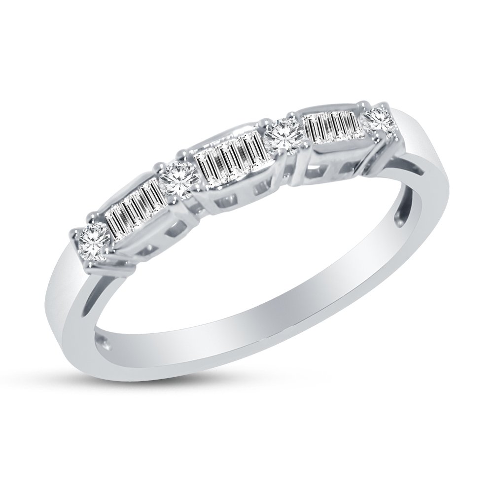 Size - 5 - Solid 925 Sterling Silver 3mm Baguette Cut Anniversary Ring Wedding Band CZ Cubic Zirconia 1/2 cttw.