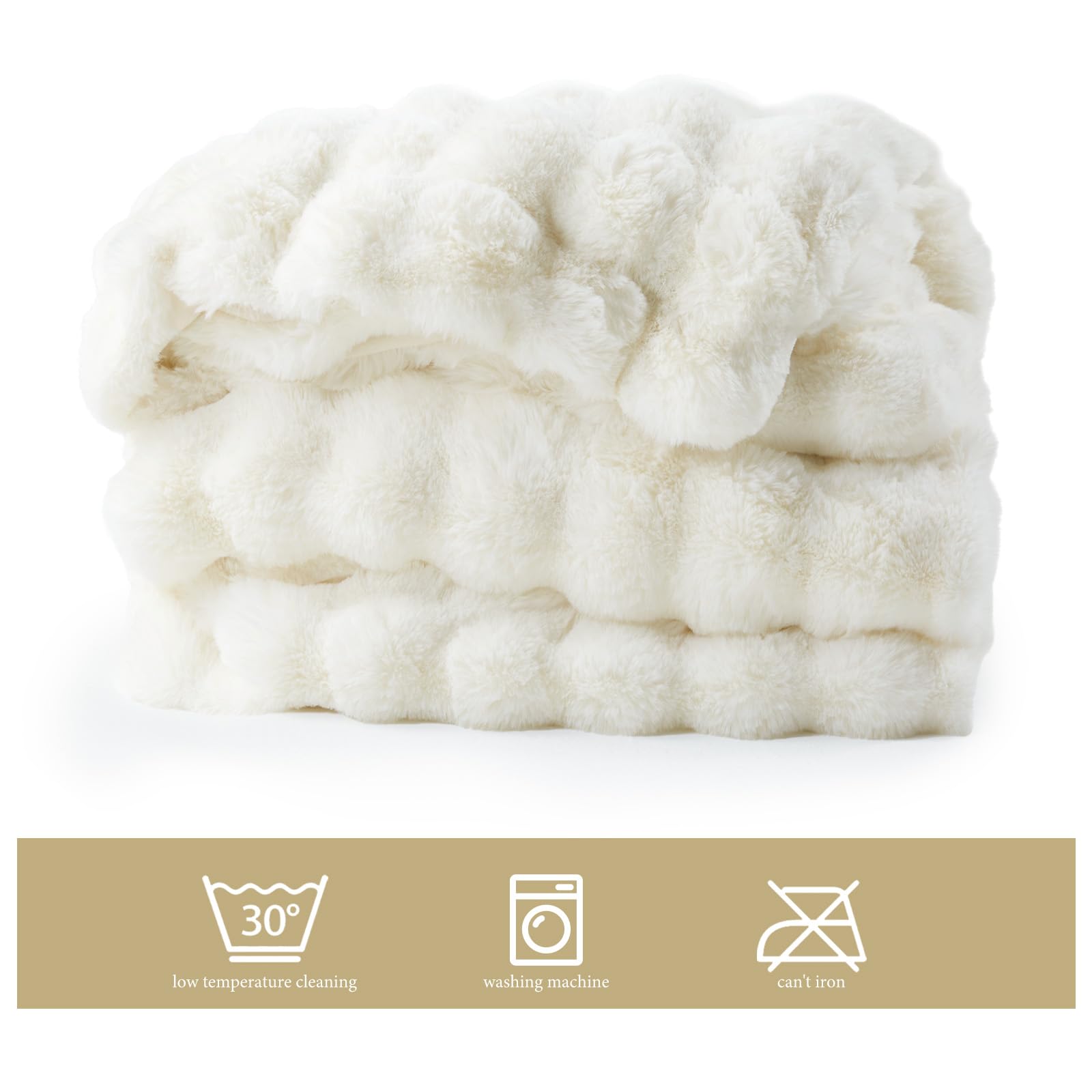 Touchat Luxury 1000GSM Faux Rabbit Fur Throw Blanket, Super Heavy Warm Cozy Beige Cream Blankets for Couch Bed Sofa, Bubble Plush Fuzzy Elegant Soft Reversible Mink Blanket for Living Room Bedroom