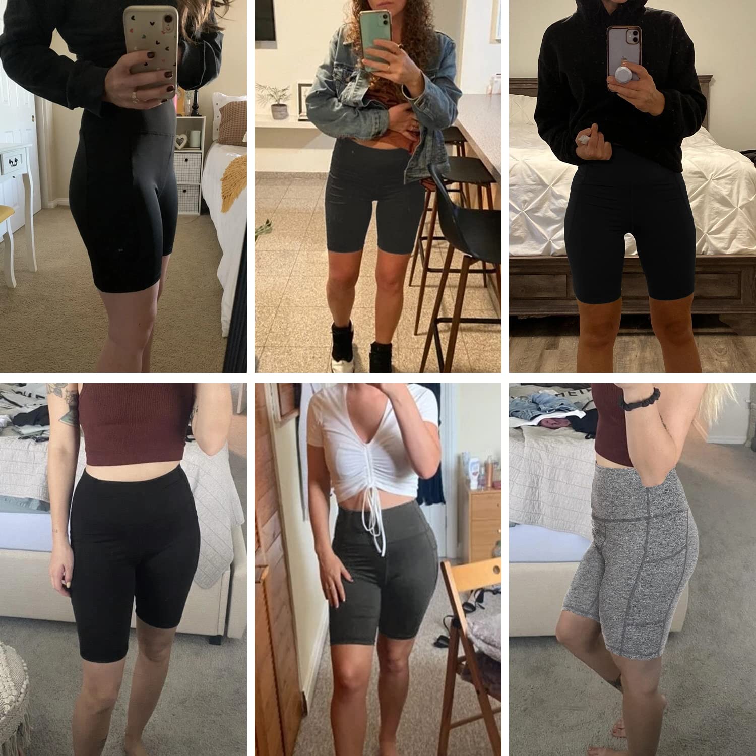 WANAYOU Women's 3 Pack High Waist Yoga Shorts Tummy Control Biker Shorts Workout Running Compression Shorts with Side Pockets 8" Exercise Spandex Shorts Size S - XL