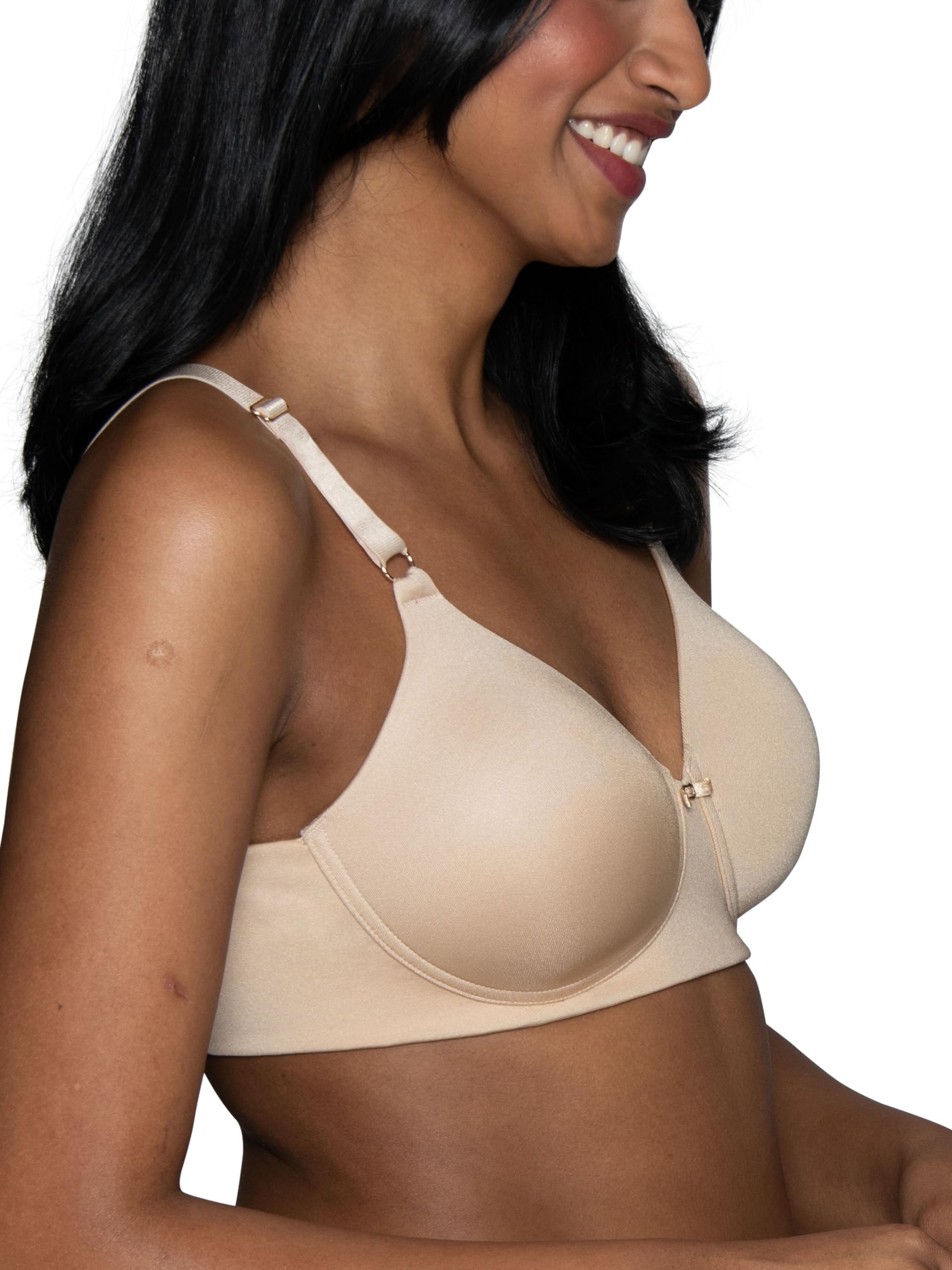Vanity Fair Womens Full Coverage Beauty Back Smoothing Bra, 4-way Stretch Fabric, Lightly Lined Cups Up To Dd Bra, Wireless - Beige, 38B US