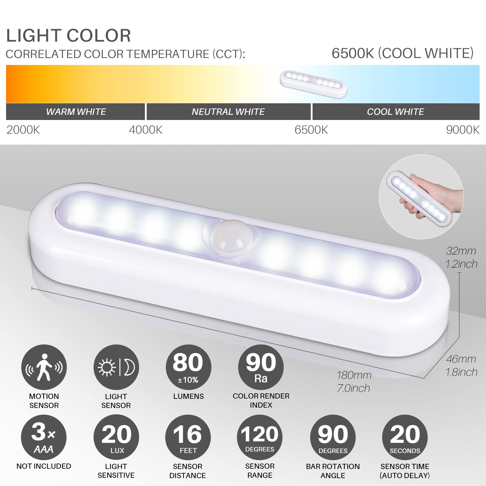 STAR-SPANGLED 12” Touch Sensor Light Indoor Battery Operated, Stick on LED Light for Closet, Stairs, Under Cabinet