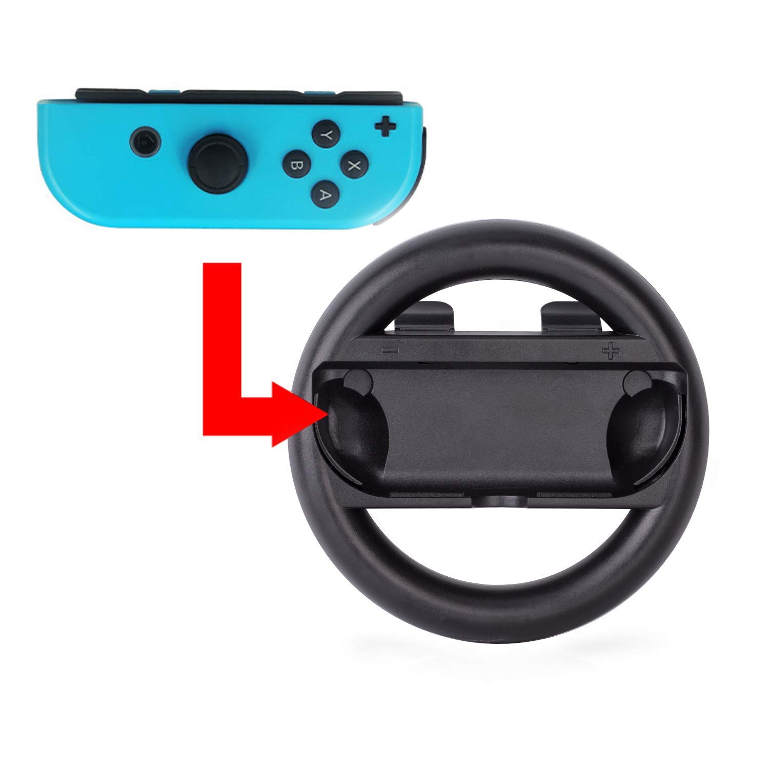 Racing Games Steering Wheel Grip-Suitable for Nintendo Switch Mario Kart, Joy-Con Steering Wheel, Black & Black