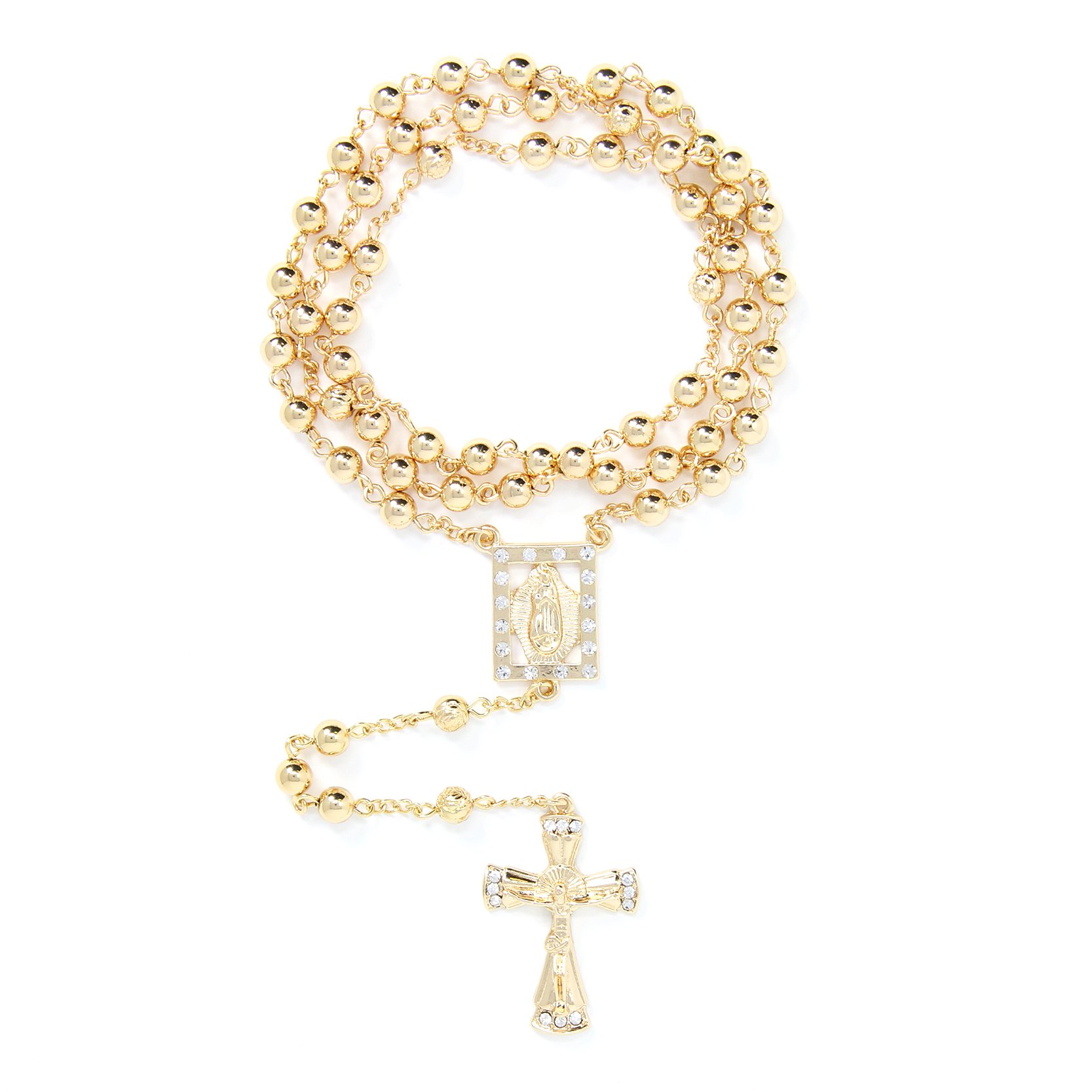 SM Stainless Steel Gold Silver Rosary 3mm-8mm CCB Beads Cross Y Necklace 20β-30β Chain for Women Men (6mm 20" (2) - Gold)