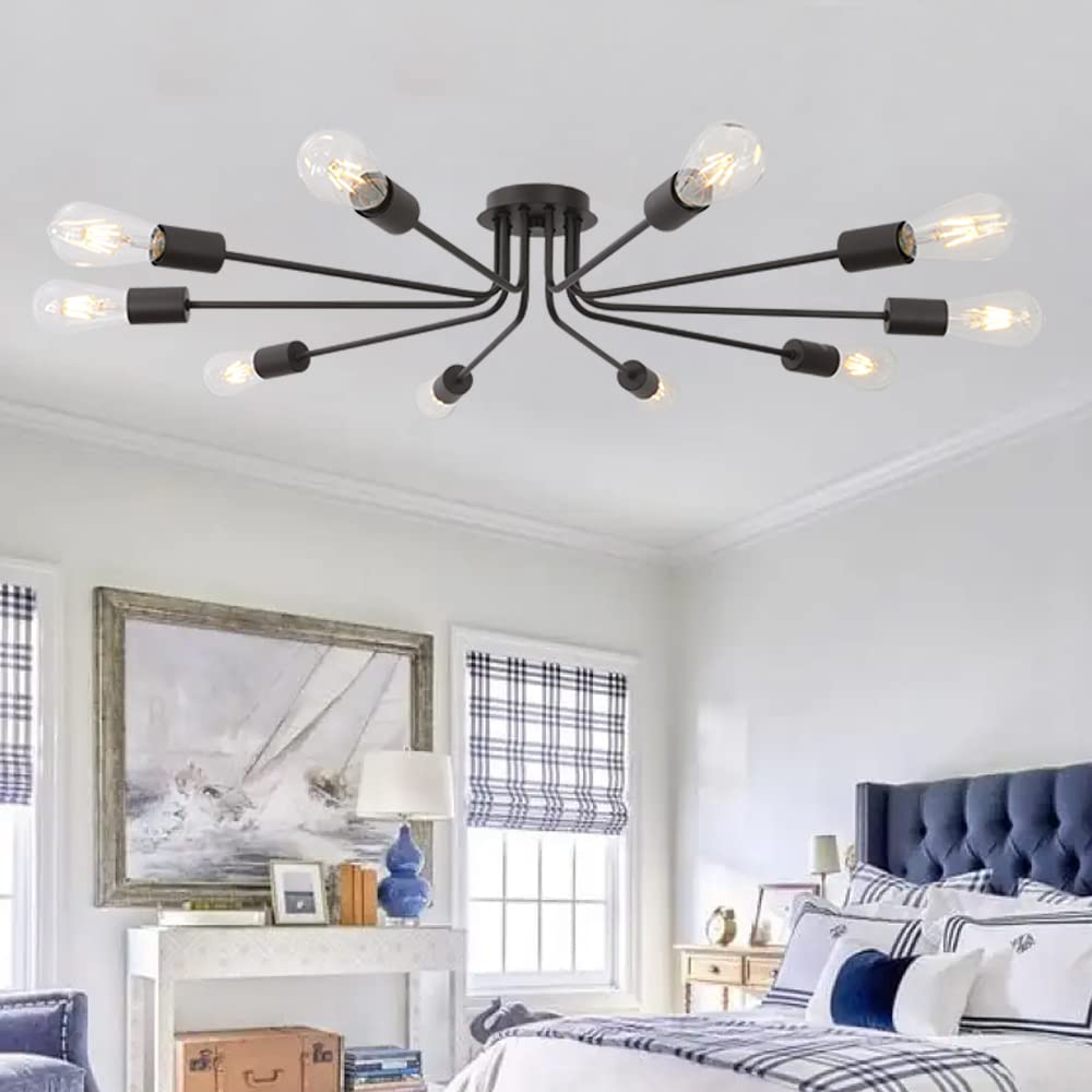 TULUCE Modern Semi Flush Mount Ceiling Light Industrial 10 Light Vintage Oil Rubber Bronze Sputnik Chandelier Lighting Industrial Kitchen Light Fixture