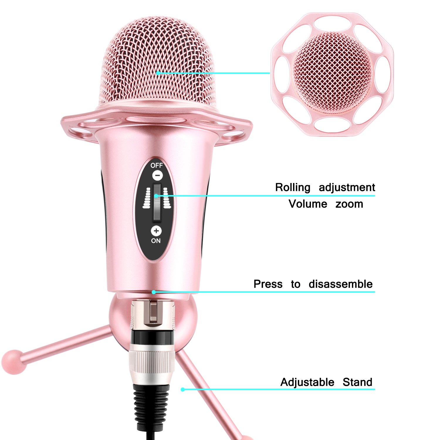 Venoro Podcast Microphone,Plug & Play Professional Condenser Microphone with Stand,Noise Reduce Omnidirectional Microphone for Gaming,Recording,Streaming,Podcasting,Compatible for Computer Laptop