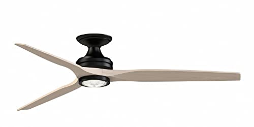 Spitfire - 3 Blade Flush Ceiling Fan with Light Kit-21.08 Inches Tall and 64 Inches Wide-Black Finish-White Washed Blade