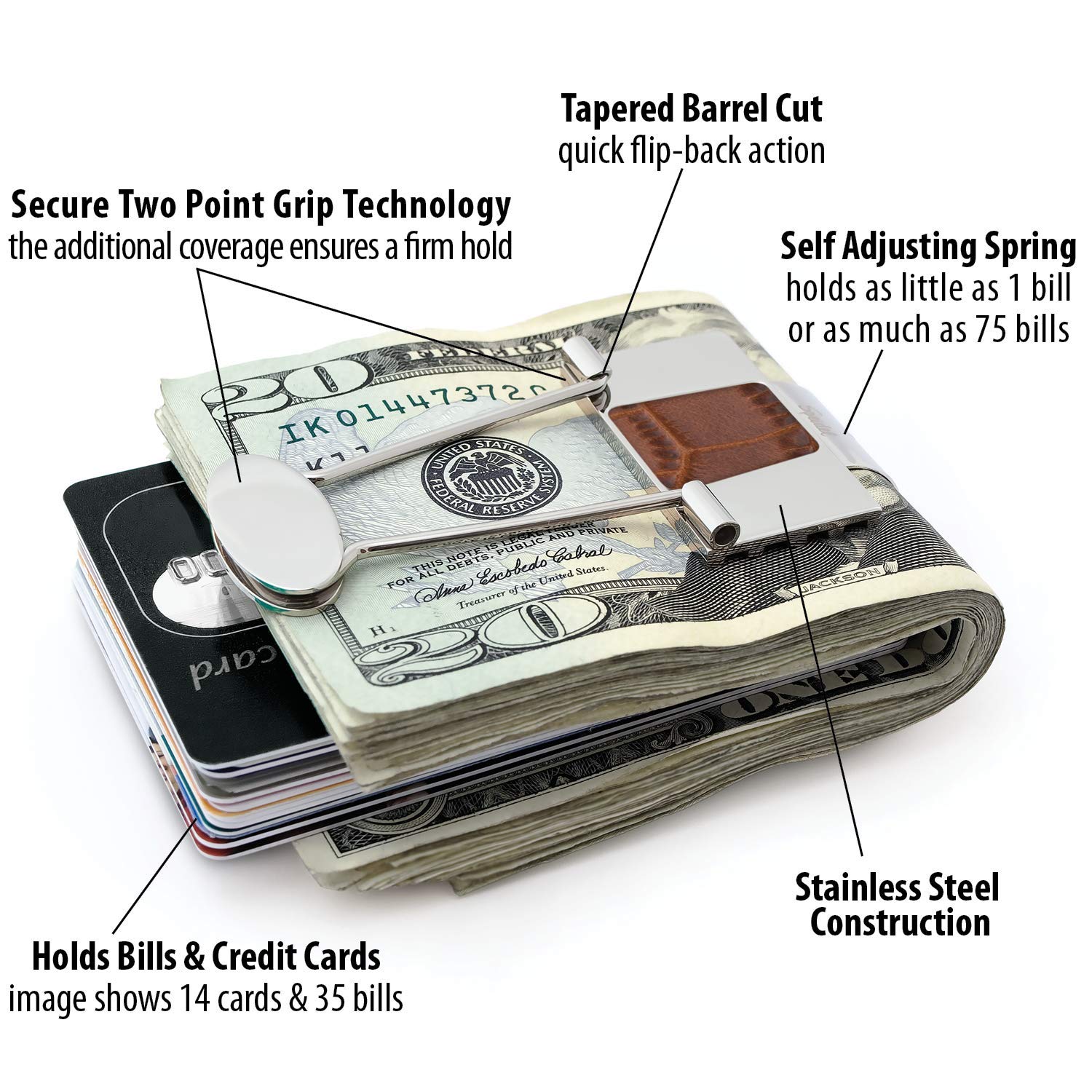 Speidel Men's Money Clip Stainless Steel with Genuine Leather Inserts