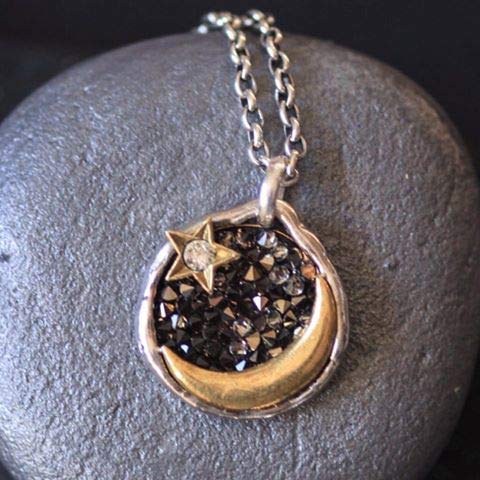 Waxing Poetic Eveningstar Sterling Silver and Crystals Pendant with Sentiment Inscription