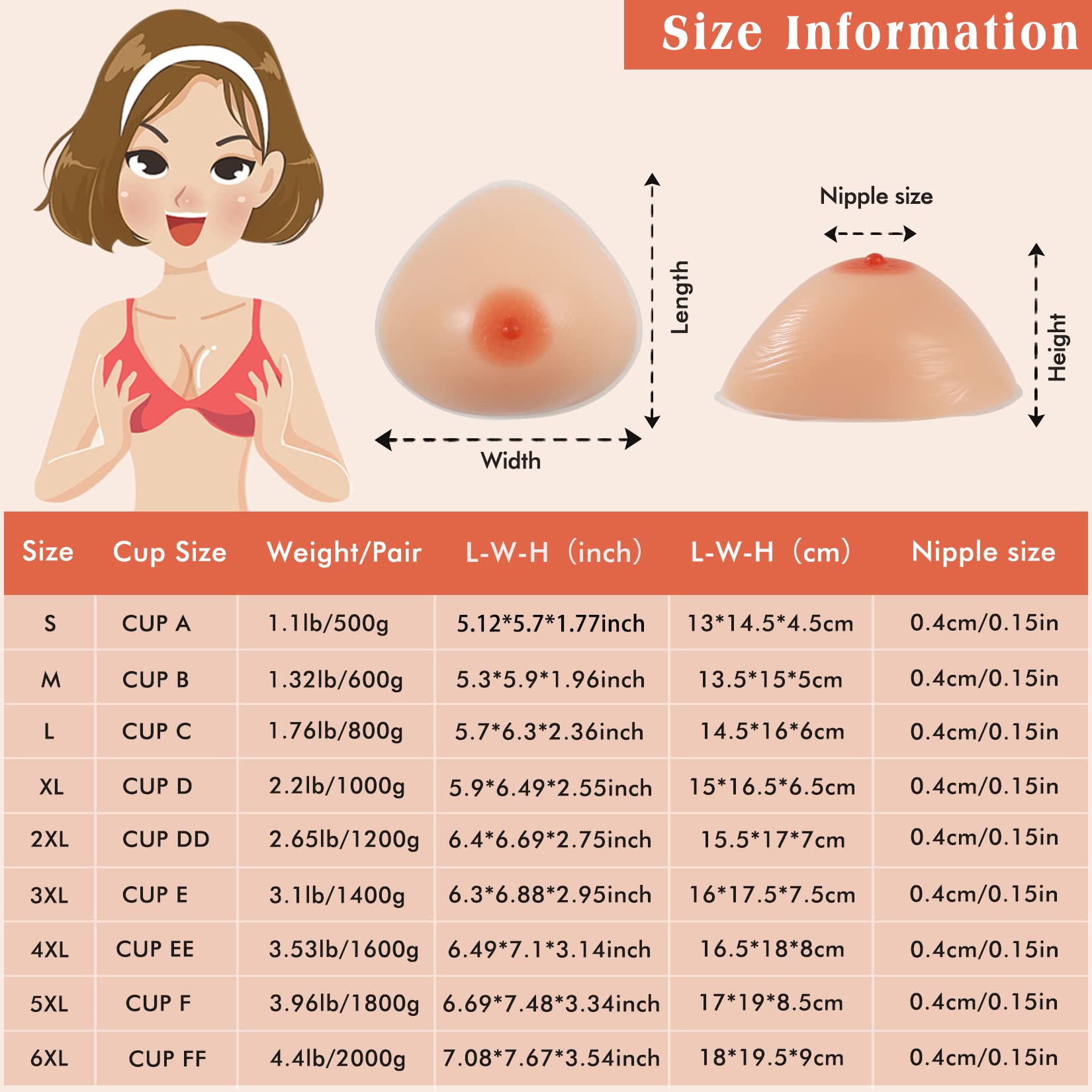 Windsleeping DD cup Triangle Silicone Breast Forms Mastectomy Triangular Prosthesis Fake Boobs Comfort Bra Enhancer(1200g/Pair)
