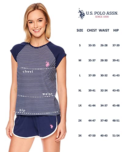U.S. Polo Assn. Summer Pajamas for Women Plus Size - Logo PJ Set for Women with Tee and Shorts - Lounge Sets (Navy, 3X)