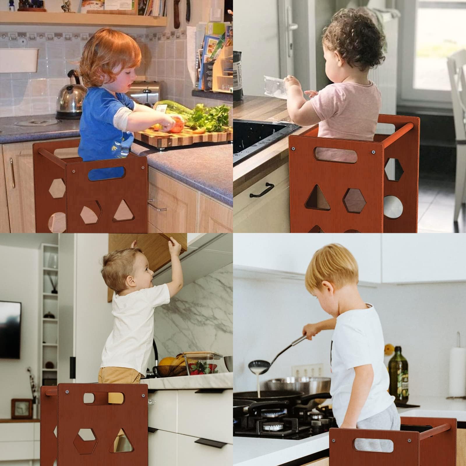 ZARKEET Toddler Standing Tower, 2 in1 Kitchen Toddler Tower Helper Stool for Toddlers 1-3. Adjustable Height Step Stool Helper, Wood Anti-Drop Safety Rail Step Stools for Bathroom & Kitchen Counter