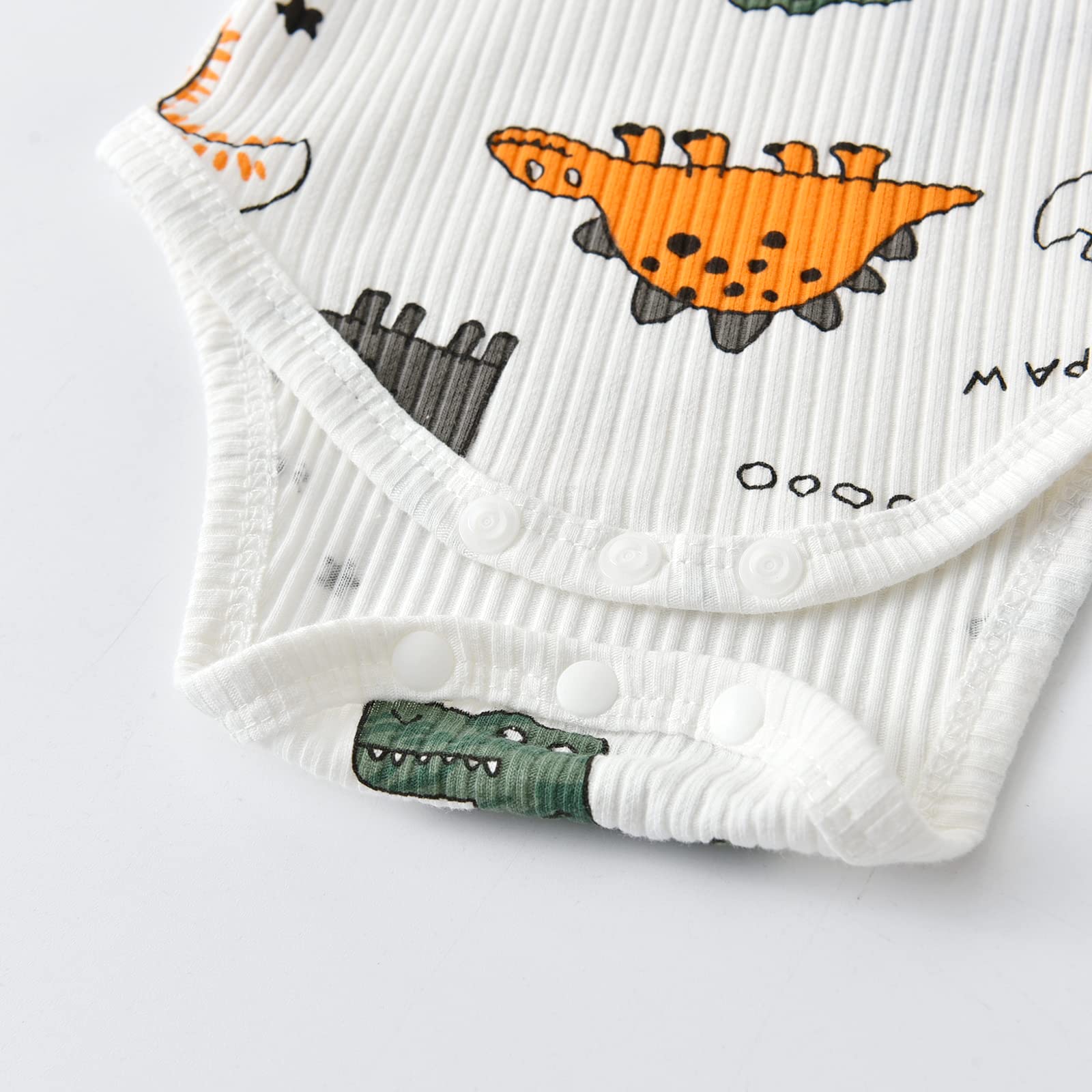 Siracend Newborn Infant Baby Boy Clothes Outfits Dinosaur Pattern Long Sleeve Romper + Pants + Hat Clothing 3 PCS (Newborn) White