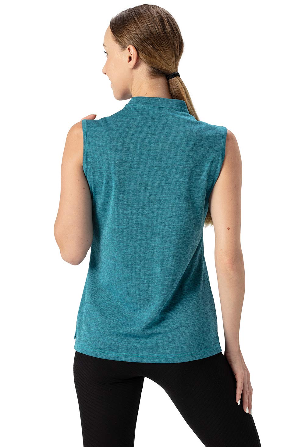 YSENTO Women's Dry Fit Tennis Golf Shirts 1/4 Zip Sleeveless Collarless UPF 50+ Yoga Gym Workout Tops Shirts Dark Blue Size XL