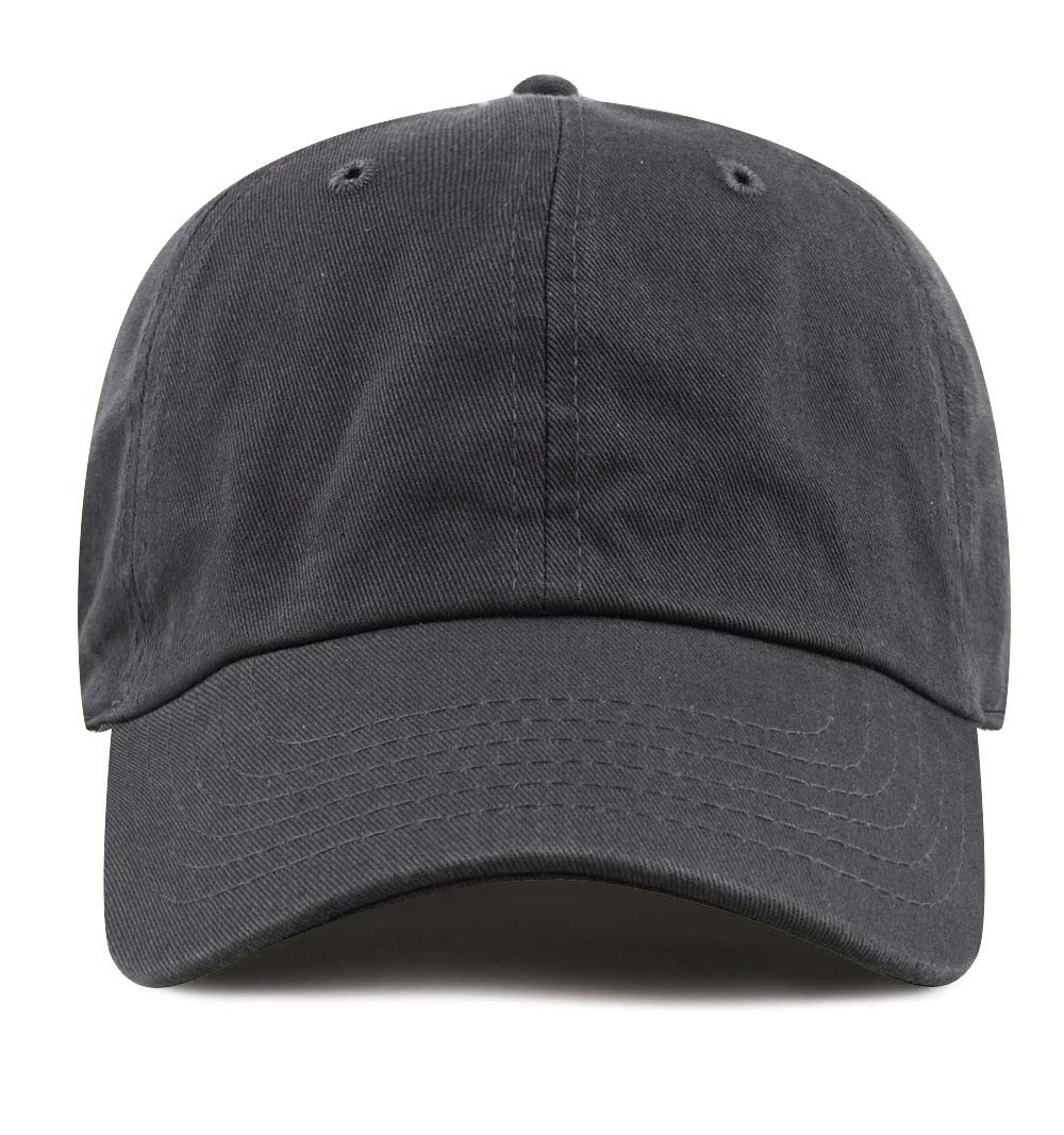 The Hat Depot Unisex Blank Washed Low Profile Cotton and Denim Baseball Cap Hat (Charcoal)