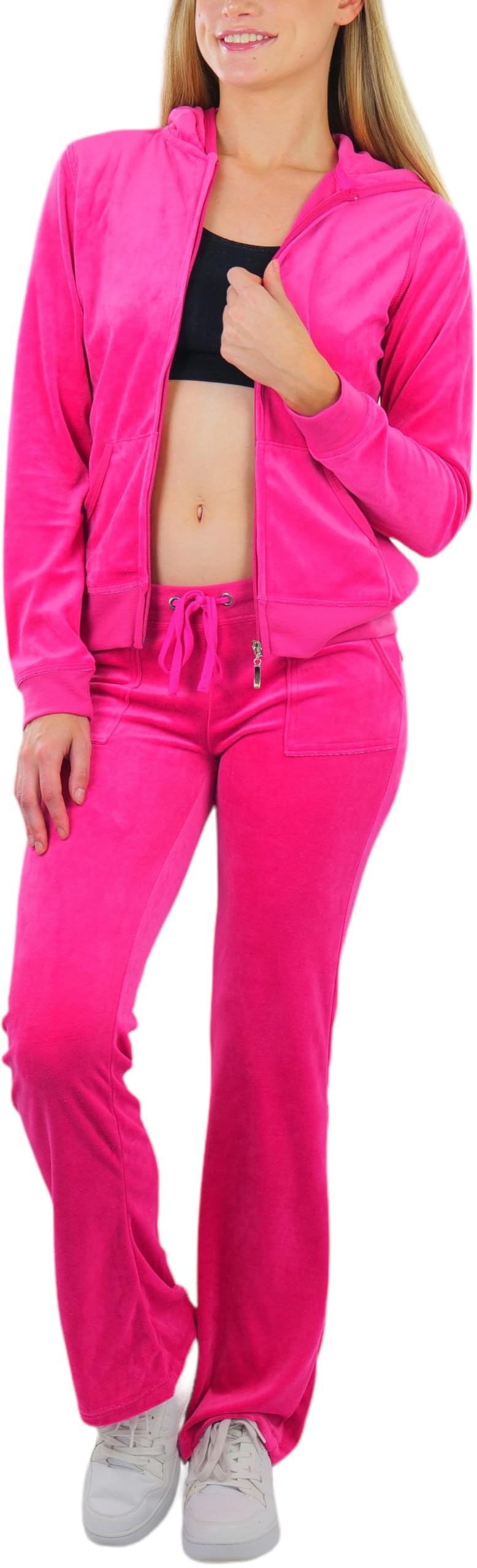 ToBeInStyle Women's Velour Tracksuit Jacket and Matching Pants - Fuchsia - 3X