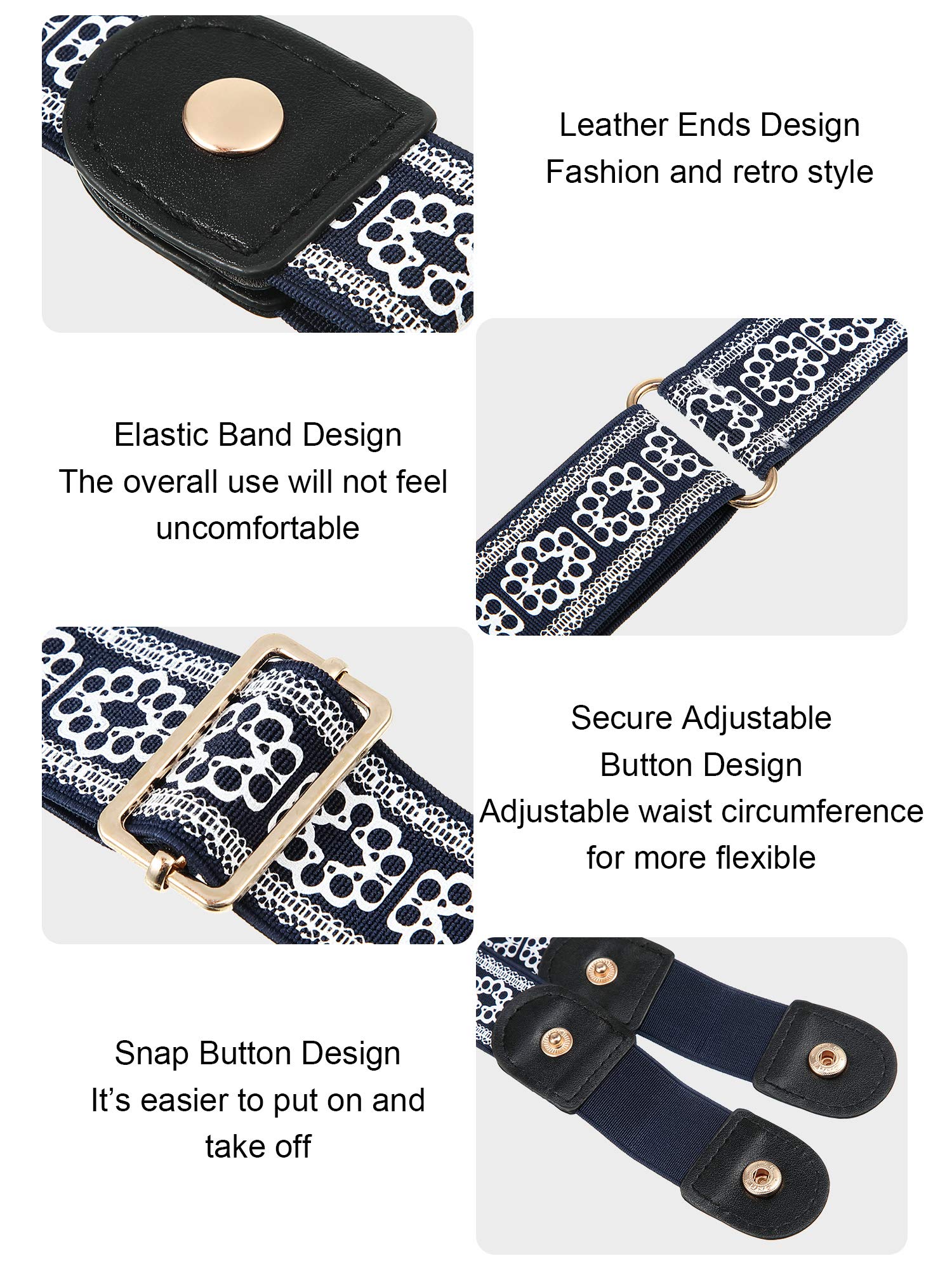 Syhood 4 Pieces Elastic Belt for Women No Buckle Buckless Belt Stretch Belt Invisible Elastic Belt Unisex for Jeans Pants(Color 3)