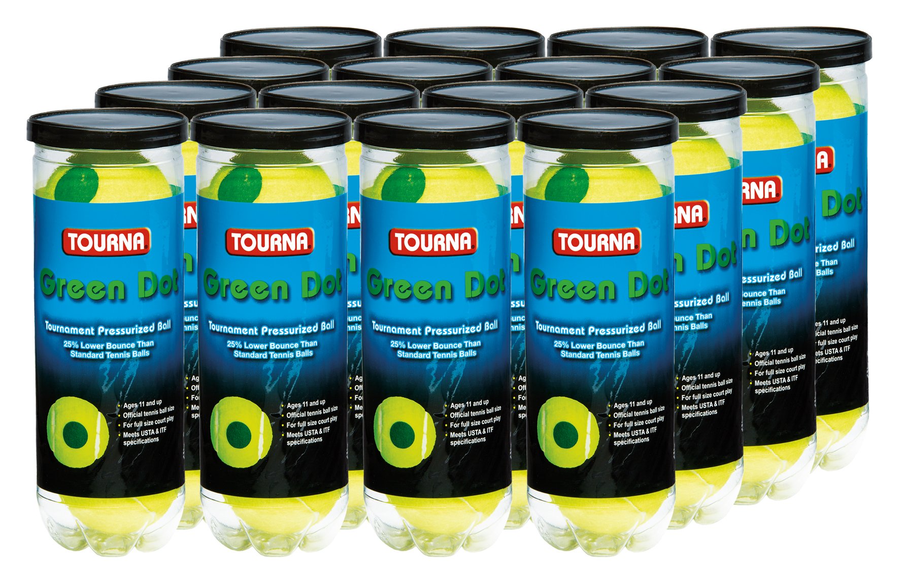 TOURNA 12 Pack Pressurized Green Dot Tennis Balls in a Pressurized Can, USTA Approved