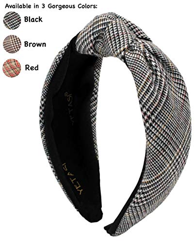 YETASI Brown Women's Headbands - Non-Slip Plaid Knotted Headband with Unique Top Knot Design