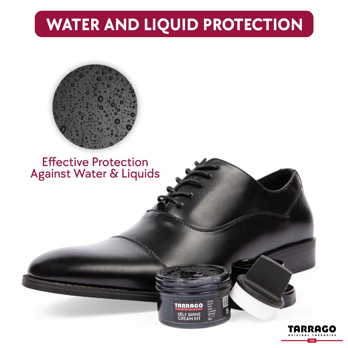 Tarrago Self Shine Shoe Polish with Applicator β Quick Shine Shoe Cream for Leather Boots and Shoes - 1.76 Fl. Oz β Black #18