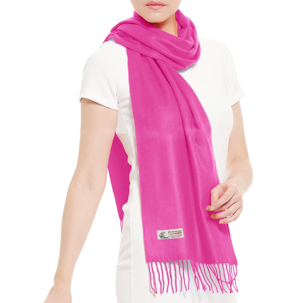 TZ Promise Plain Solid Color Cashmere Feel Classic Soft Luxurious Winter Scarf For Men Women (Hot Pink)