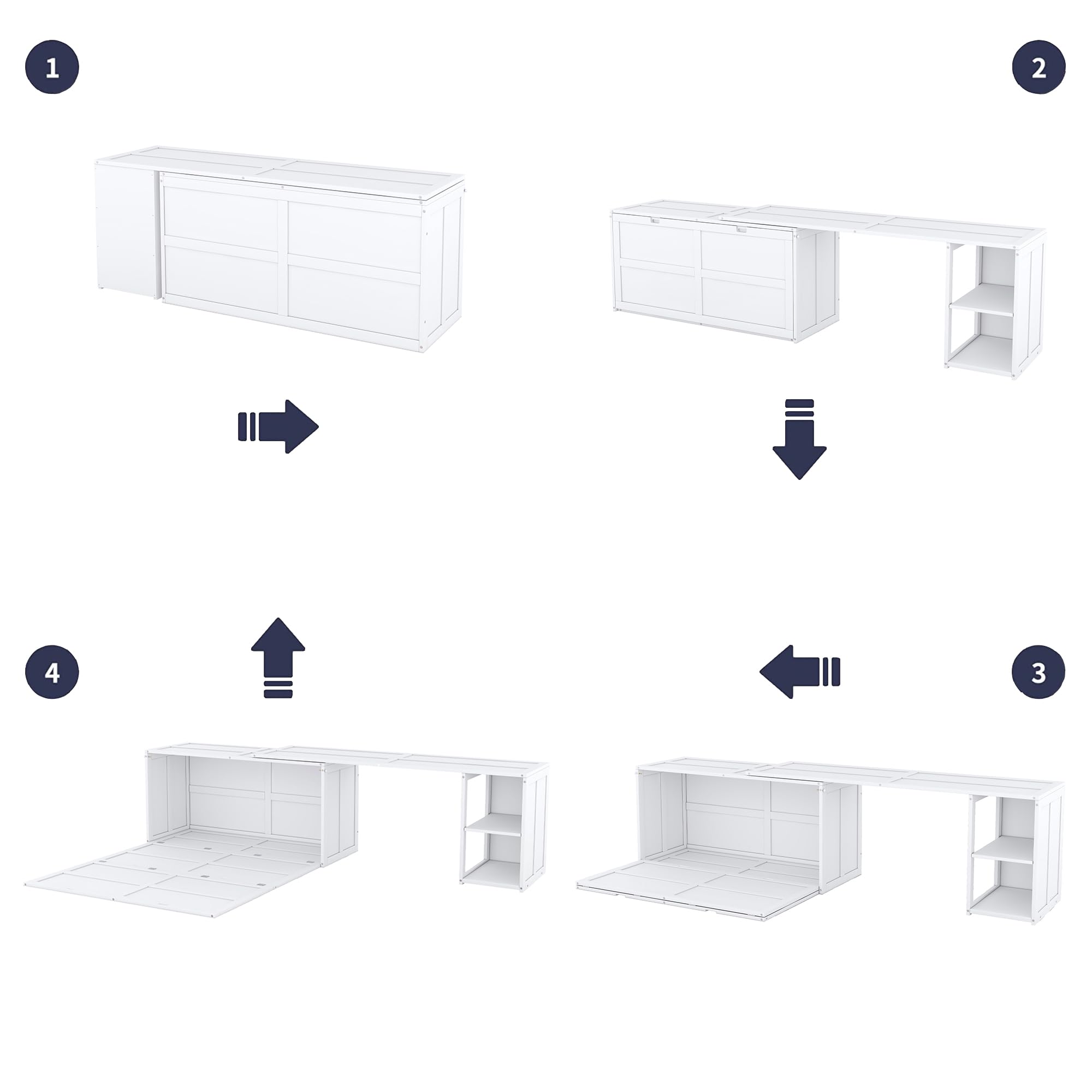 RUNWON Queen Size Murphy Bed with Rotable Desk for Bedroom/Living Room,Can be Fold into Desk Cabinet