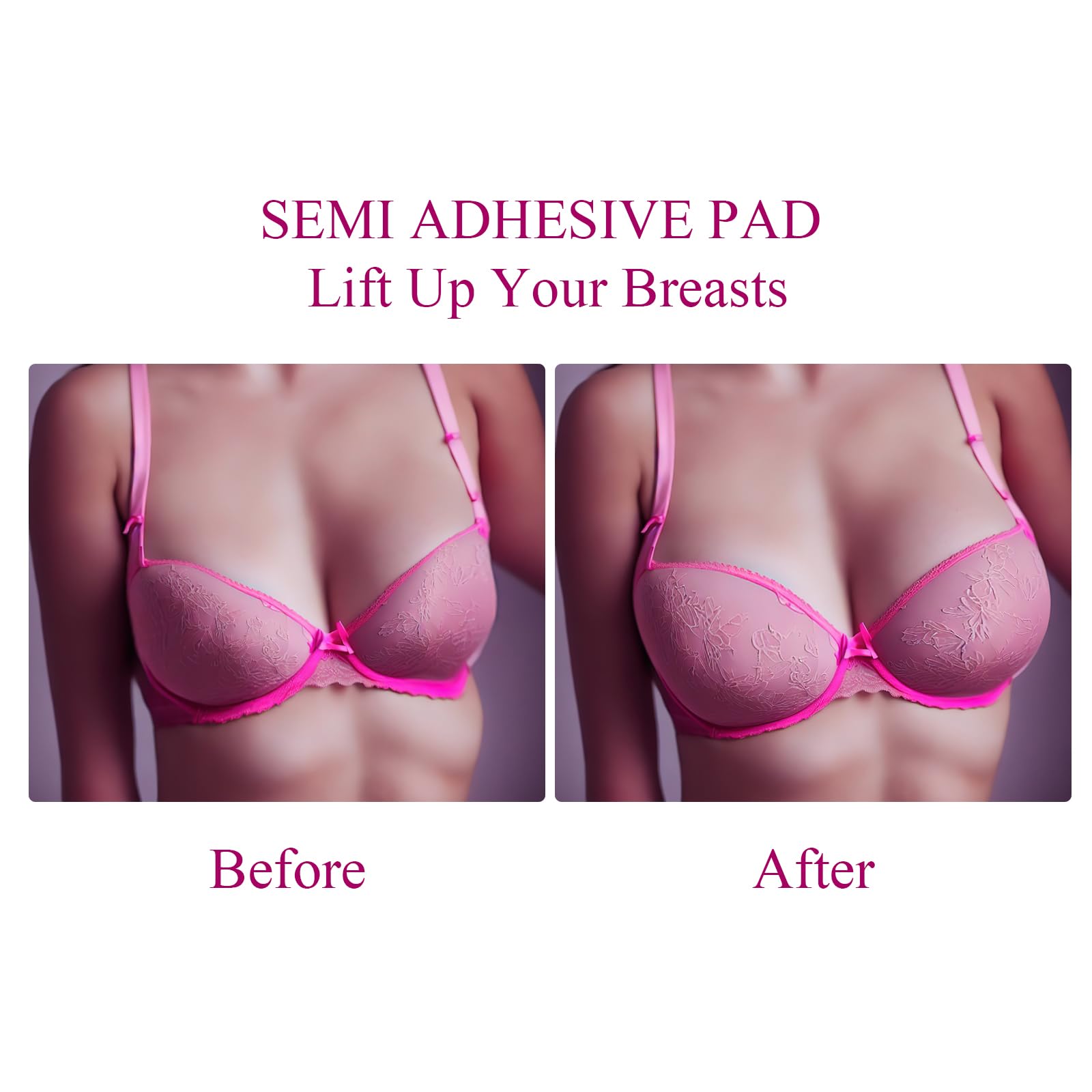 Silicone Bra Inserts, Semi-Adhesive Breast Lift Enhancers Pads Push Up Cup V-Shaped, Reusable, Breathable, Clear,2 Pair for A/B/C Cup