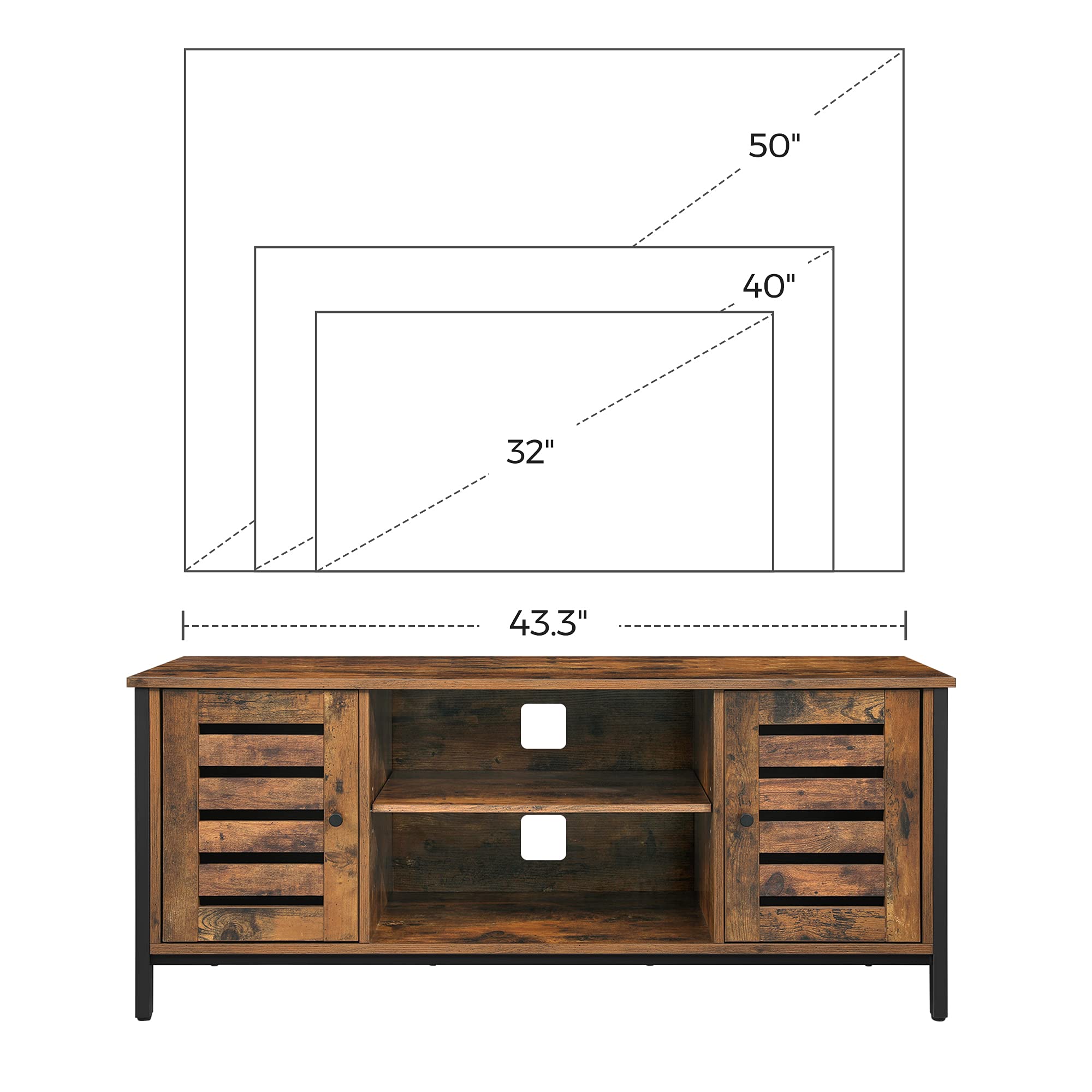 VASAGLE TV Stand for 50 Inches Televisions, Entertainment Center with Storage Shelves, Cabinet with Louvered Doors, 43.3‘’, Rustic Brown