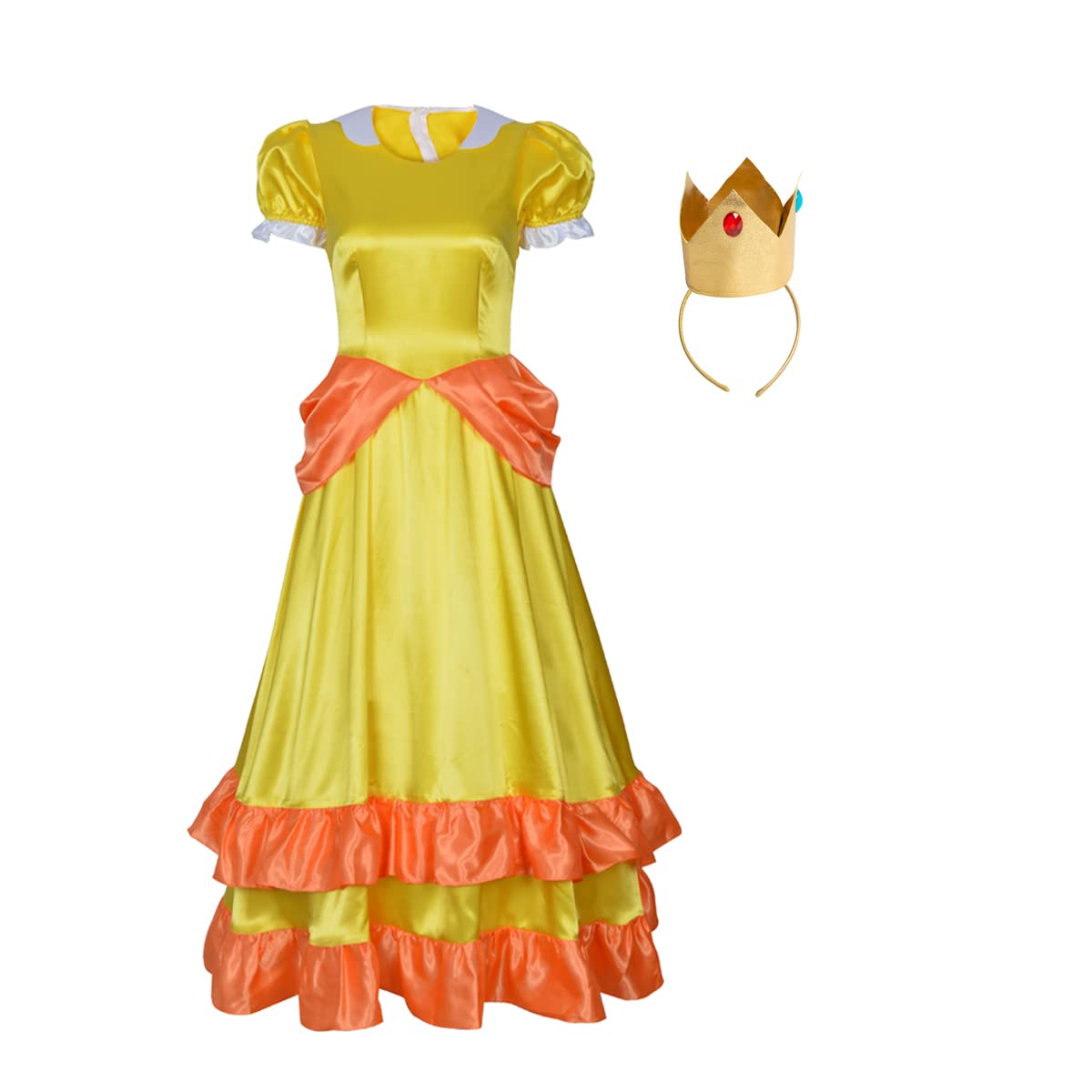 Women Princess Peach Costume Super Brothers Party Gown Ball Dress (Princess Daisy, Medium)