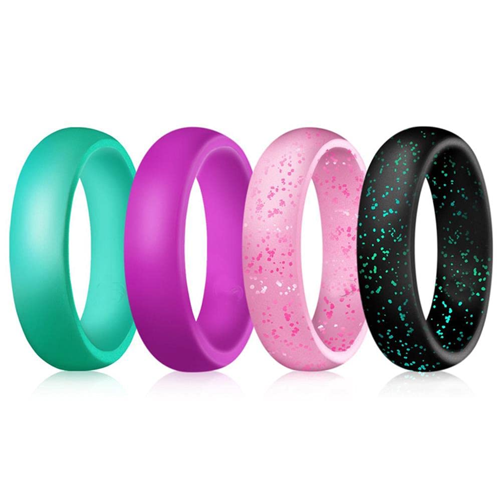 Shymuh 4Pcs Silicone Wedding Ring Breathable Skin Safe Rubber Wedding Bands Thin Stackable Silicone Rings Wedding Bands Arc Ergonomic Breathable Design Silicone Rings Wedding Band 5.7mm Wide-7