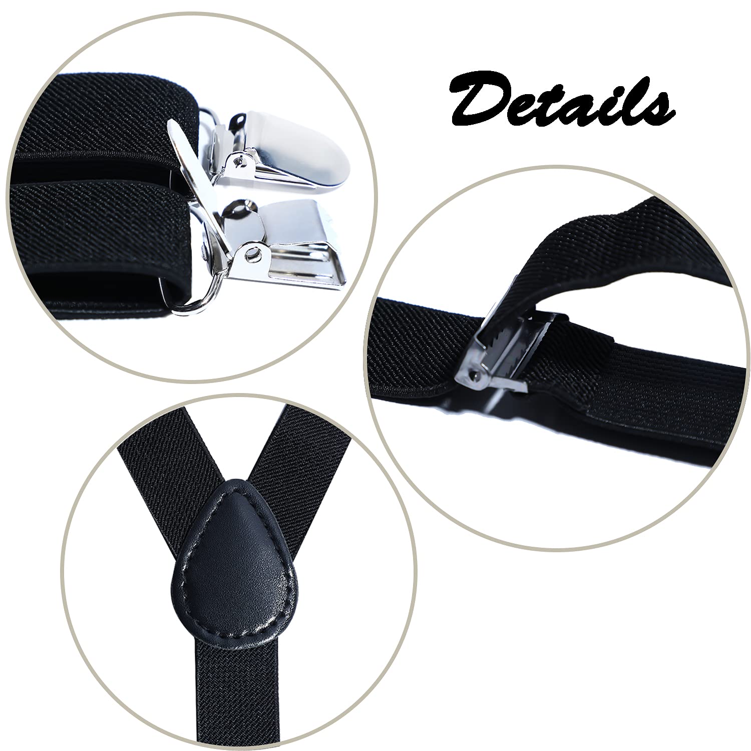 Wizland Men's Suspender Adult Suspender Solid Straight Clip Adjustable Suspender Wide Band with Heavy Duty Metal Clips Y-White Gray