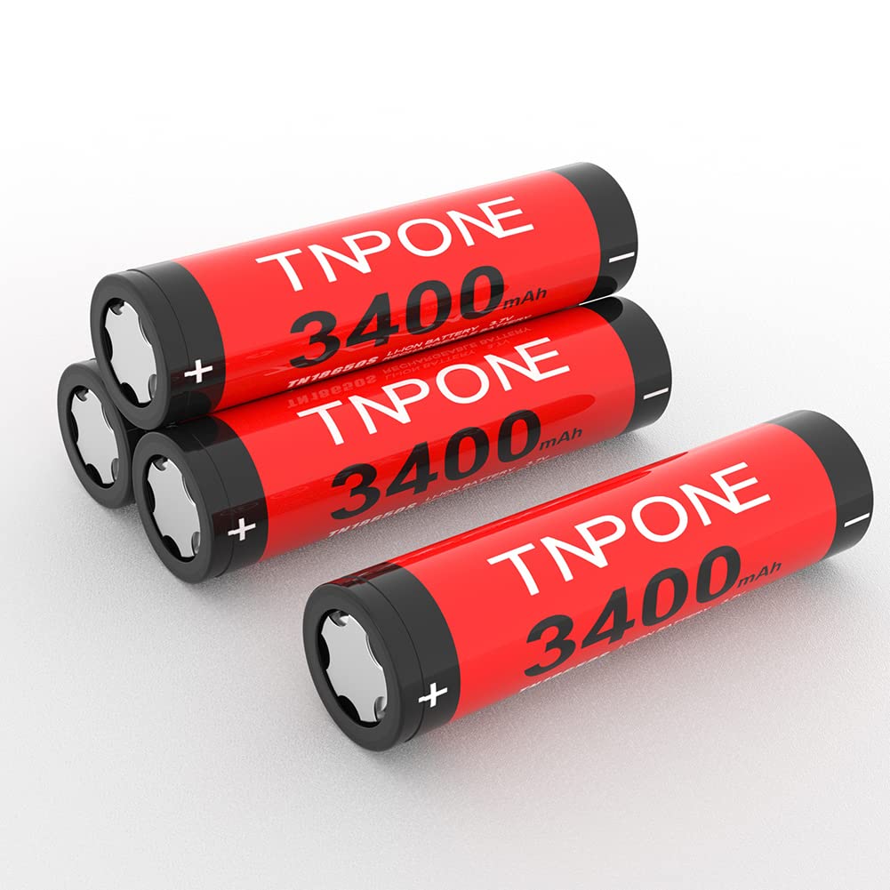 YNPOWER 4 Pcs 3400mAh Flat Top 3.7V 20A Rechargeable Battery for Small Fan,Spotlight Flashlight,Camera,Sound Equipment and More