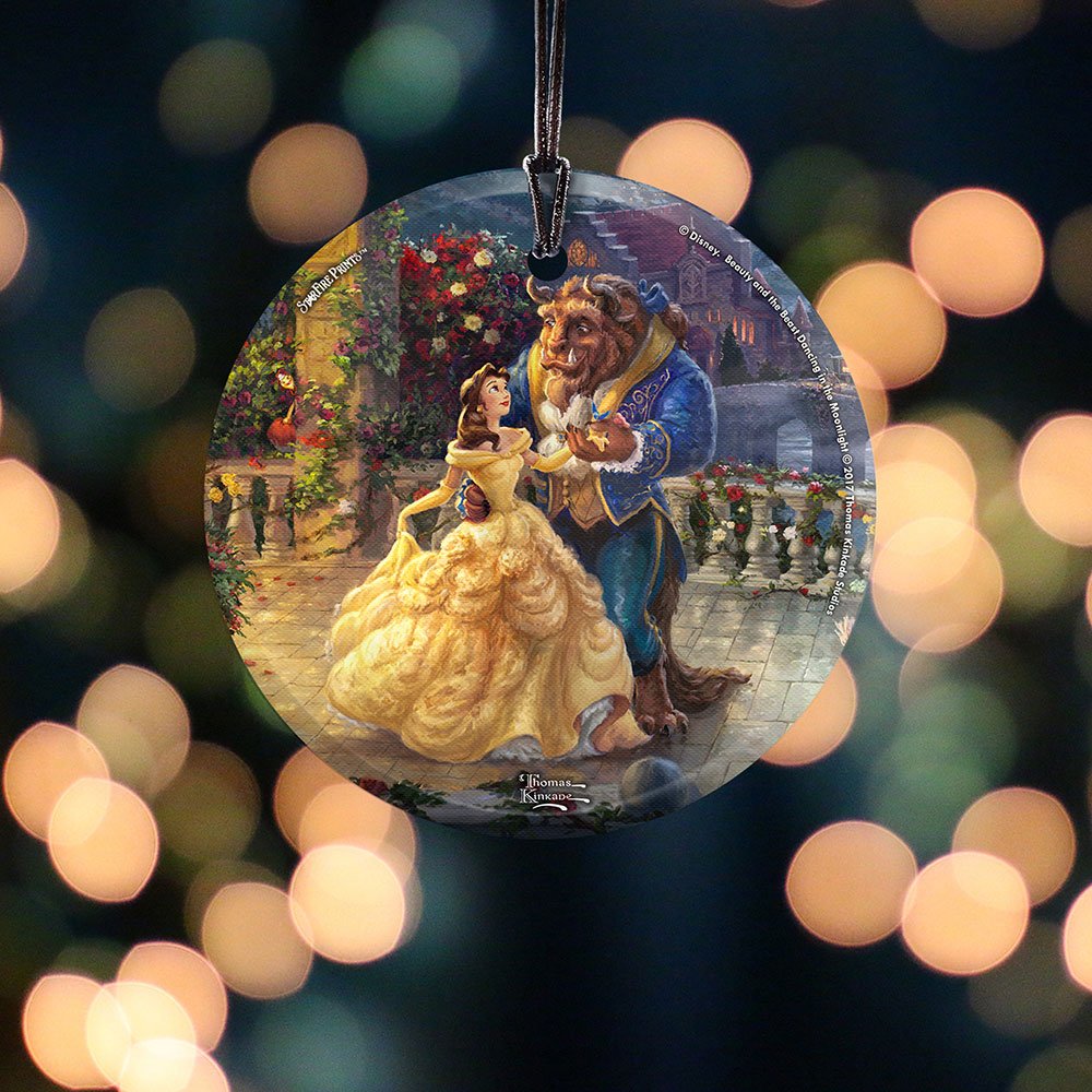 Trend Setters Thomas Kinkade Disney Dancing in The Moonlight Beauty and The Beast 3.5β Starfire Prints Hanging Glass Print Accessory