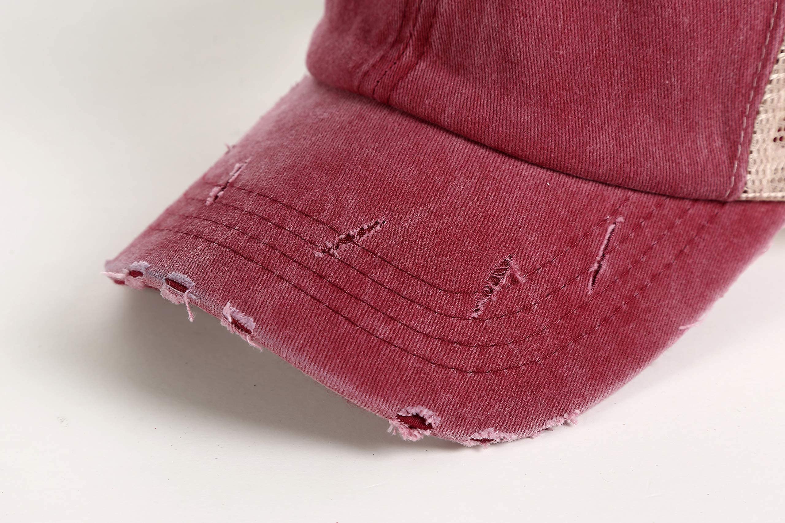 YIBOBA Ponytail Baseball Cap Retro, Messy Visor Dad Hat Ponycaps Adjustable Cotton and Twill Mesh Trucker Caps (Red)