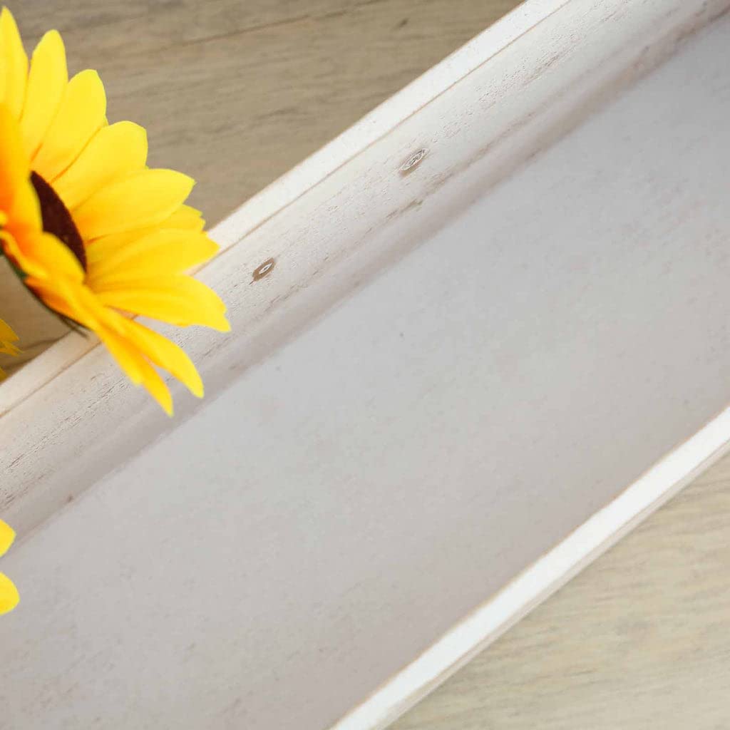 Tableclothsfactory 24x6'' Whitewash Wood Planter Boxes with Plastic Liner DIY Rustic Boxes Rectangle Wood Box for Wedding Party Decoration