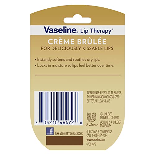 Vaseline Lip Therapy Creme Brulee Mini, White Petrolatum, Advanced Moisturizer, Relieves Dull and Dry Skin, Mini Vaseline Petroleum Jelly, Soft & Smooth Vaseline Lips (Pack of 6-0.25 Oz Ea)