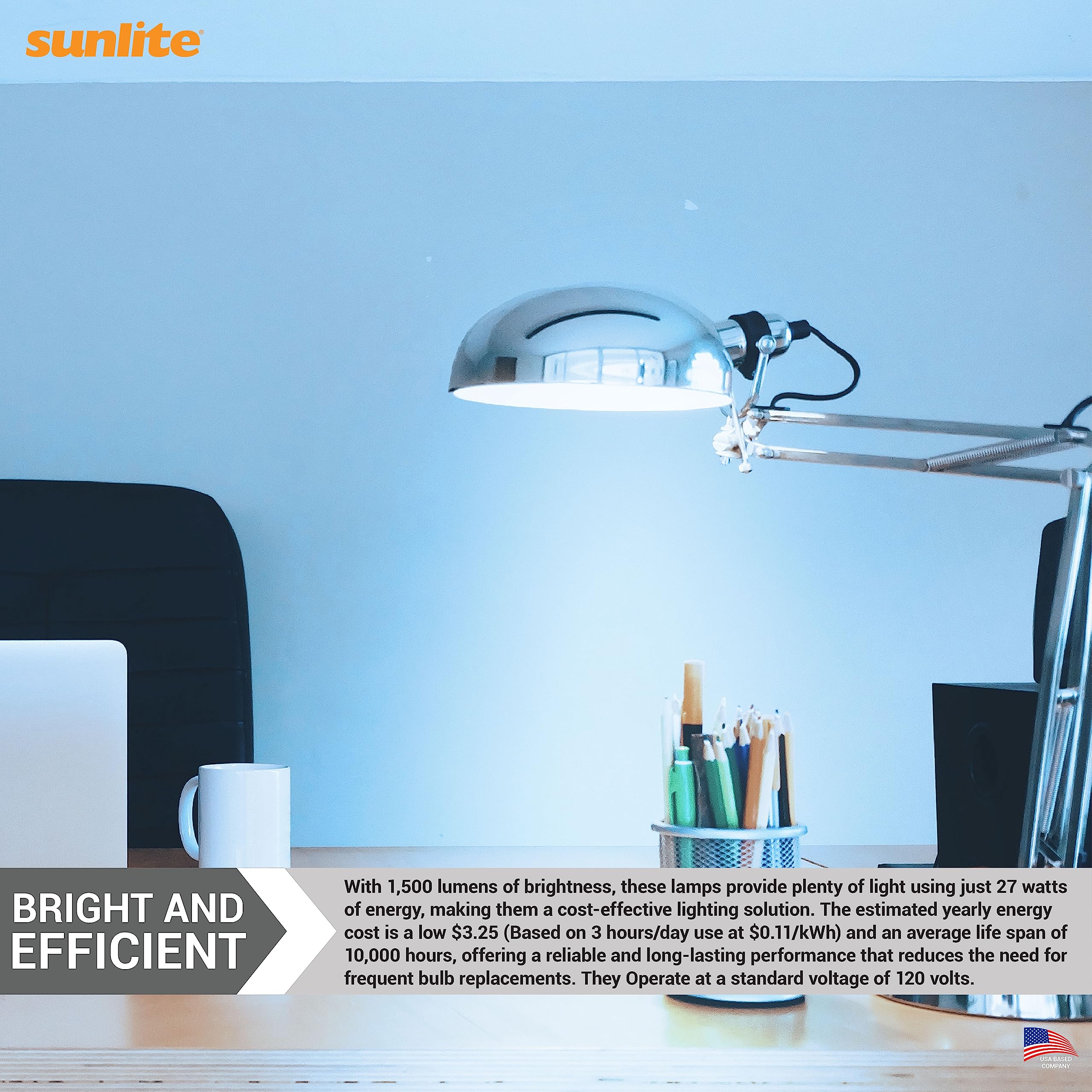 Sunlite FML27/65K Quad Tube Plug-in Compact Fluorescent Lamp, FML 4-Pin, 27 Watts, 1500 Lumens, 6500K Daylight, 4-Pin (GX10q4) Base, 120 Volts, 1 Pack