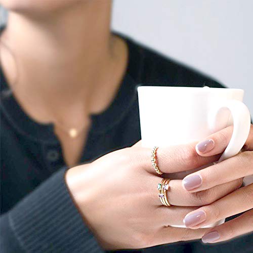 Wlane 18K Real Gold Plated Beaded Ring Stacking Rings for Women 4mm - Size 8