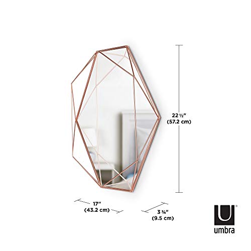 Umbra 358776-880 Prisma Modern Geometric Shaped Oval Mirror Wall Decor for Bedroom, Bathroom, Living, Dining Room, 22.5" Length x 17" Height x 3.75” Width, Copper